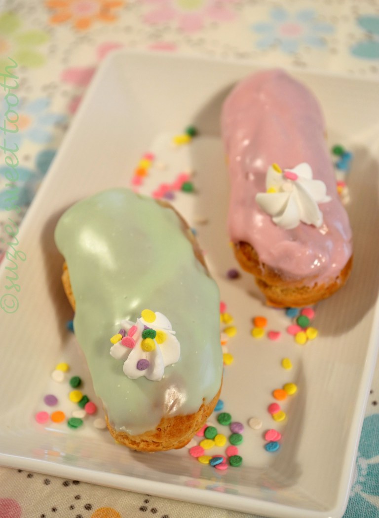 Pastel Easter Eclairs with Chocolate Pastry Cream – SUZIE SWEET TOOTH